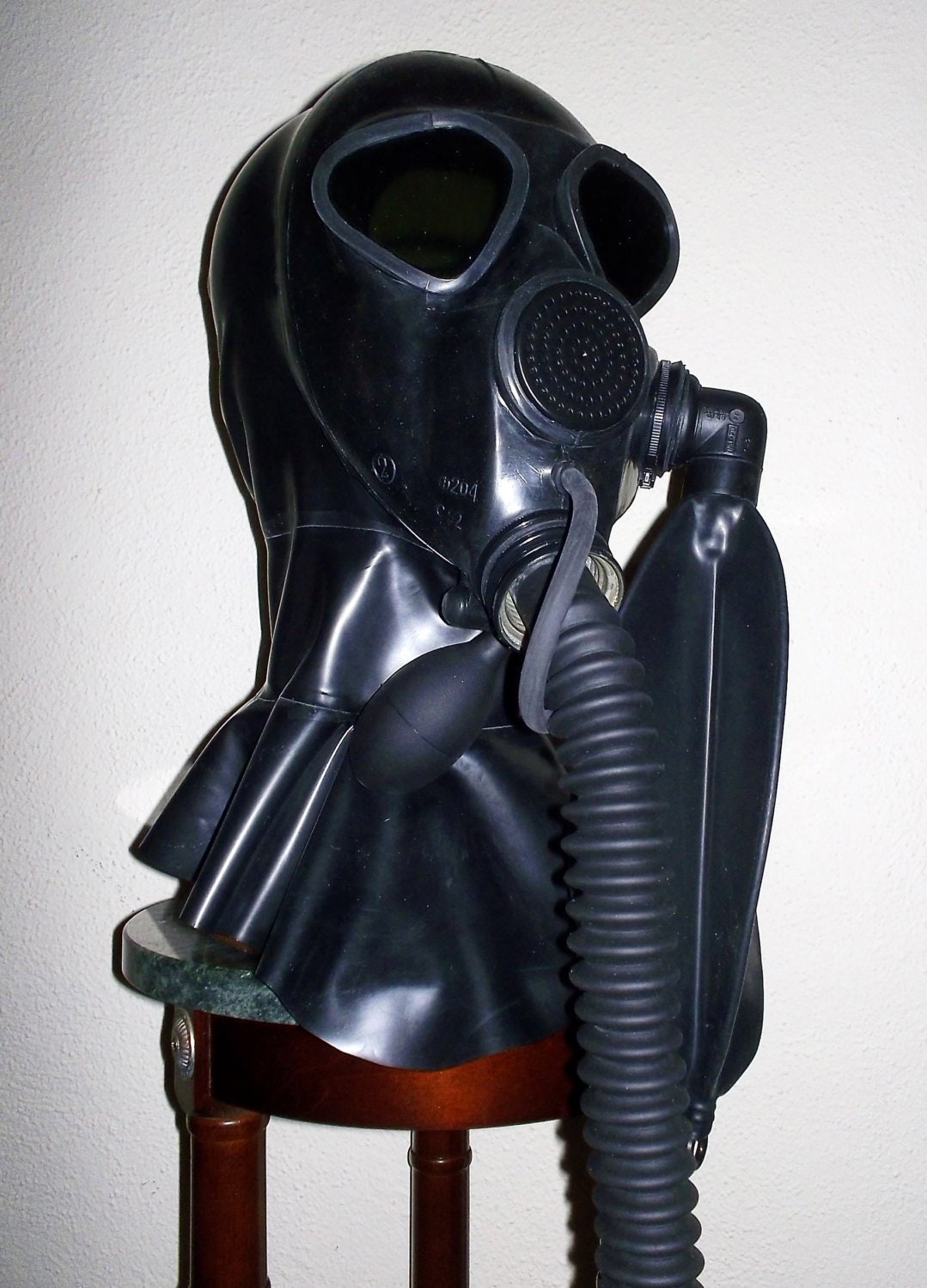 Custom LATEX Gas Mask HOOD w/ Dark Tinted Lens, Hose and Rebreather Ba ...
